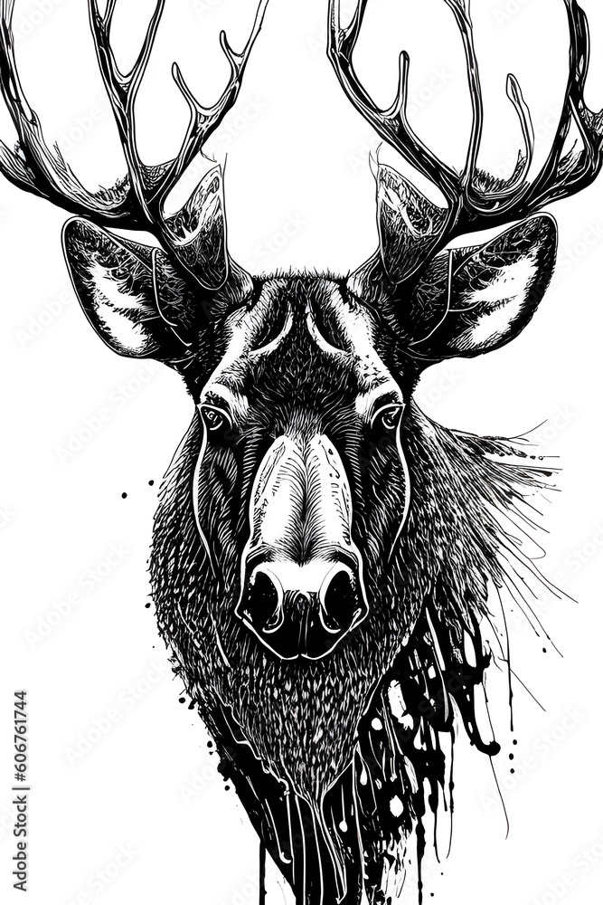 ภาพประกอบสต็อก Intricate Pen and ink drawing of a canadian moose head ...