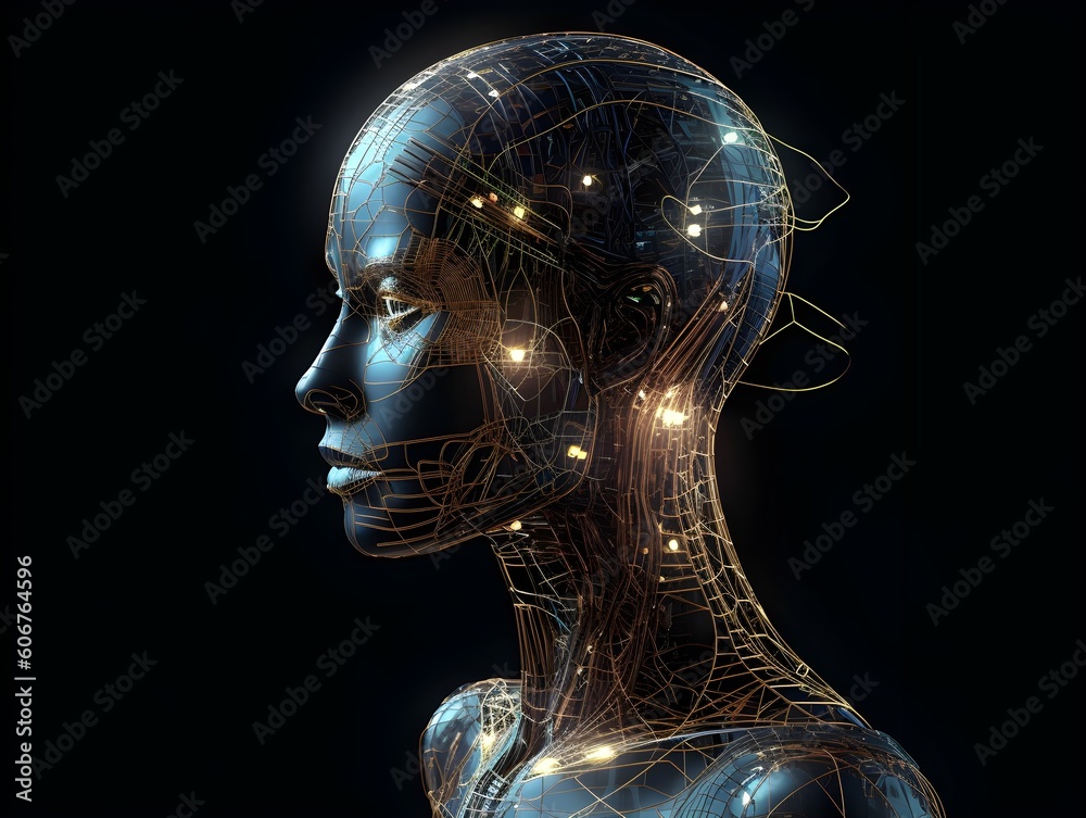 Artificial Intelligence Personified: 3D Profile, Metallic Finish with ...