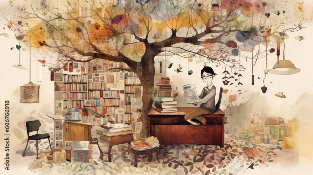 Illustrate the captivating literary composition with a unique artistic ...