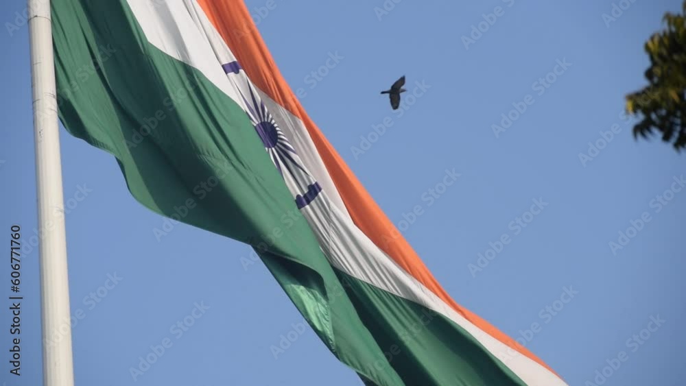 India flag flying high at Connaught Place with pride in blue sky, India ...
