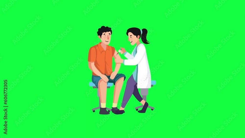 Vaccination of the population. Animation of a doctor giving an ...