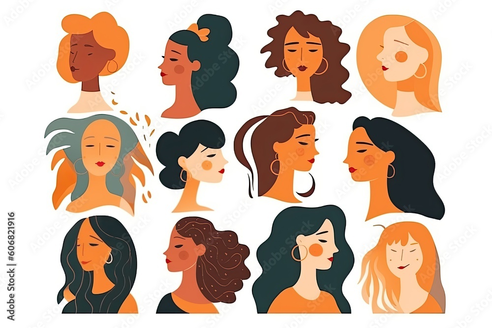 Various portraits of men and women. Diverse stylish people. Trendy ...