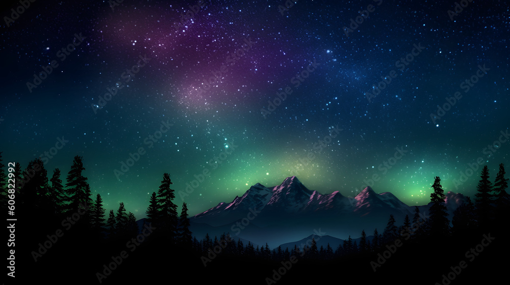 Digital technology Starry North Pole landscape horizontal version ...