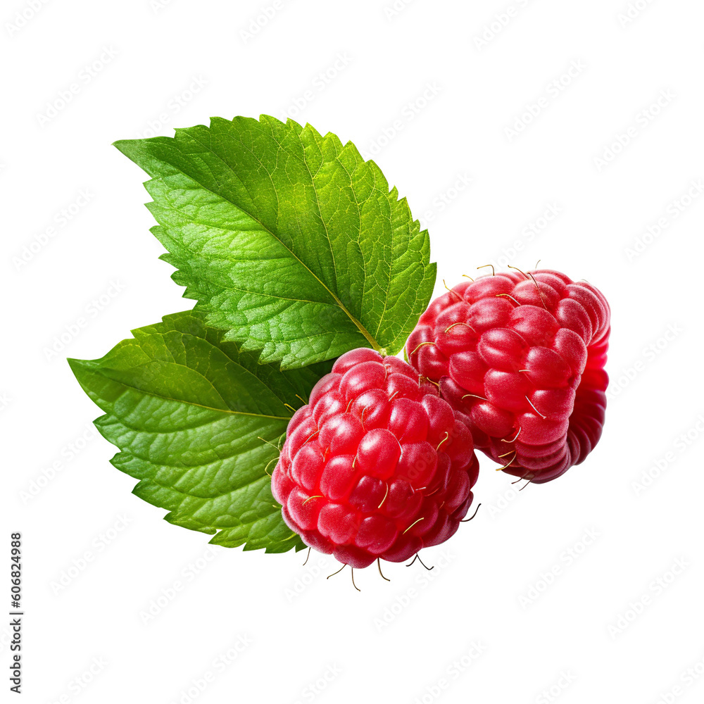 Ripe red raspberry with leaf isolated PNG transparent background ...