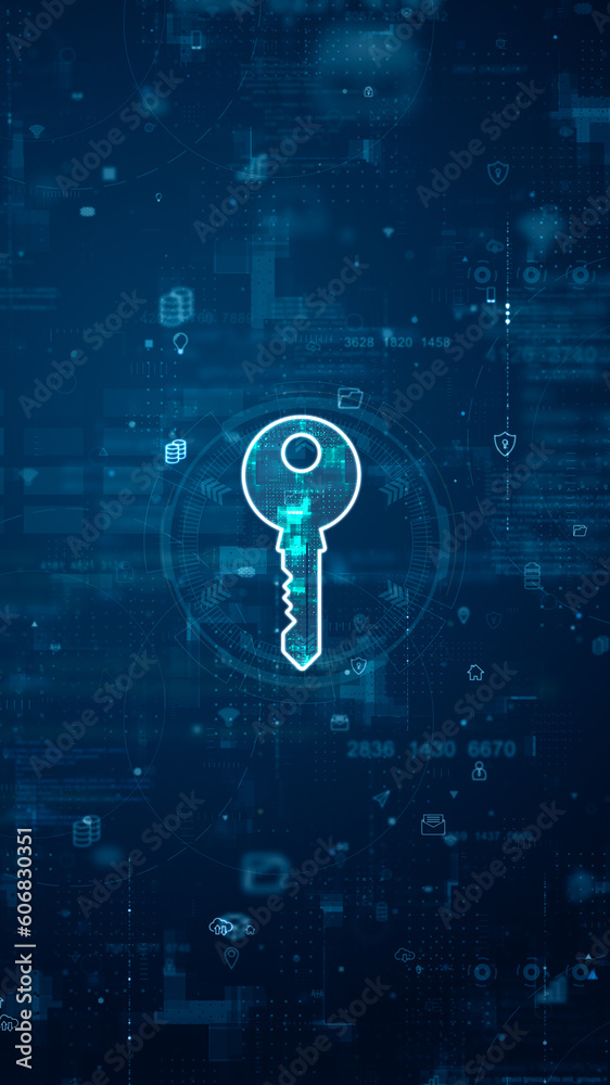 Blue digital security key logo and futuristic circle HUD with big data ...
