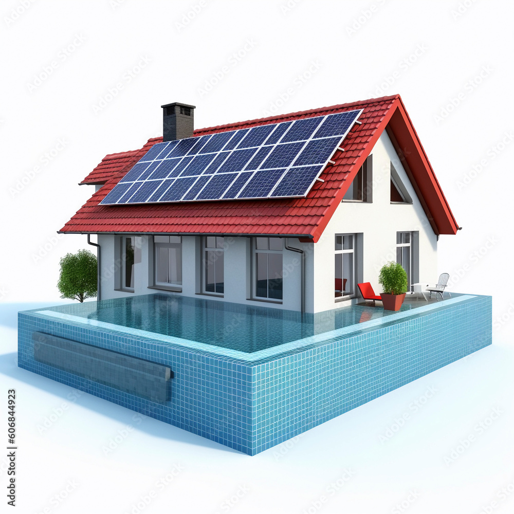Photovoltaic system, solar power system on a house, white background Ai ...