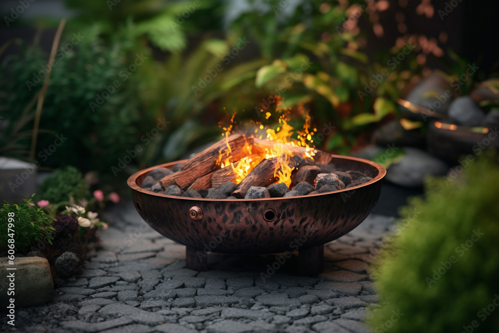 Fire pit garden. Hearth with fire in garden. Ideas for arranging fire ...