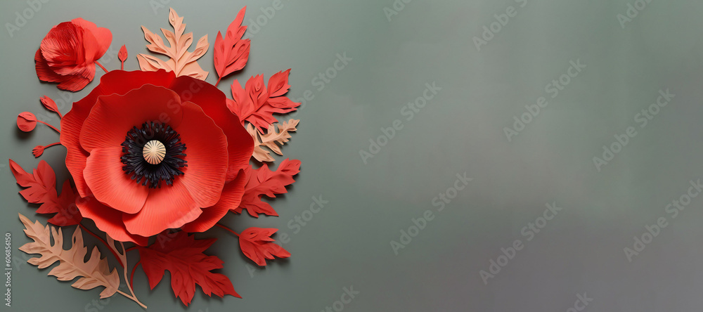 Papercut poppy banner for memorial or Anzac day. Empty space for your ...