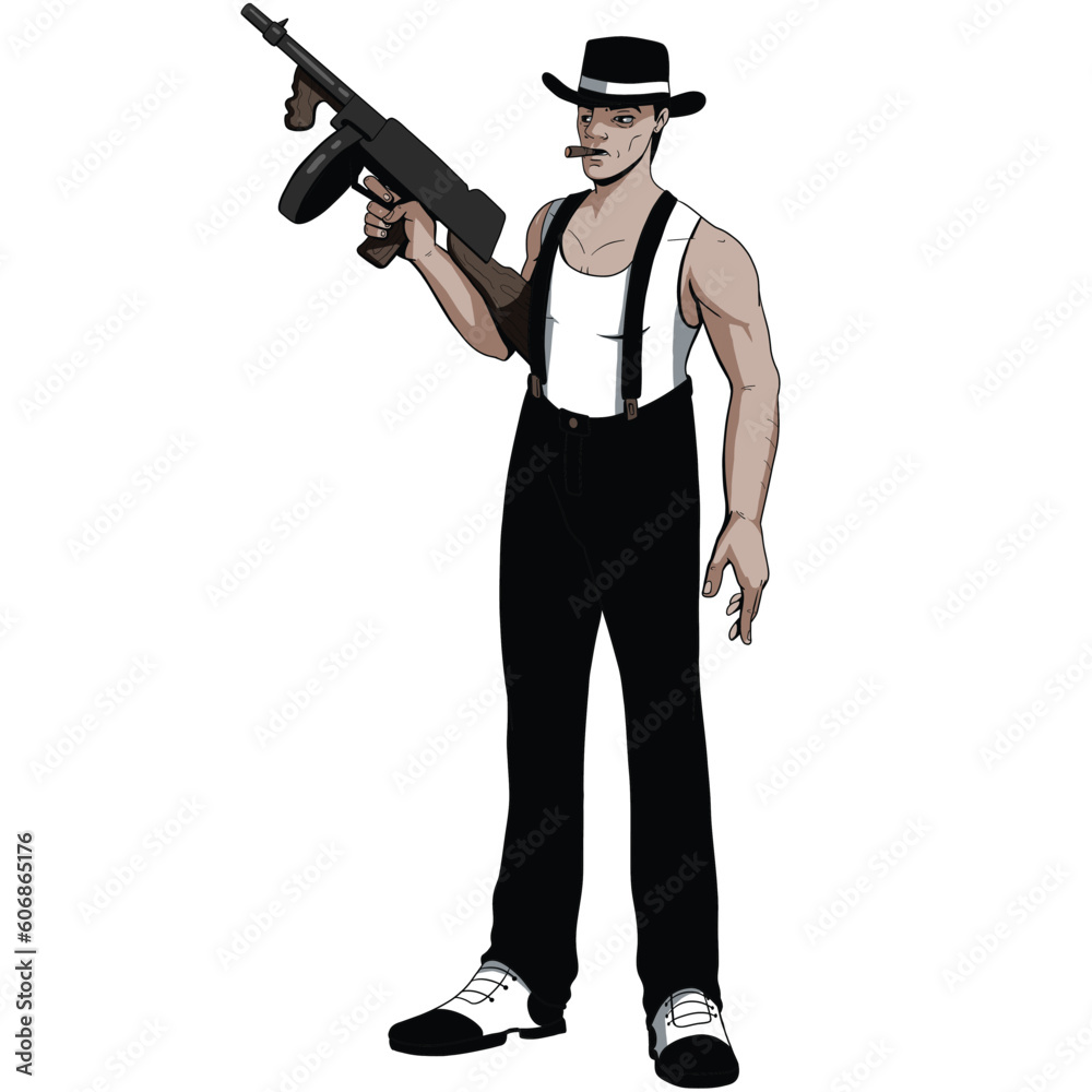 Cartoon semi realistic mobster character with tommy gun Stock Vector ...