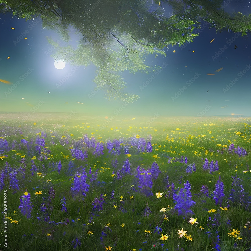 1369 Enchanted Moonlit Meadow: A magical and enchanting background ...