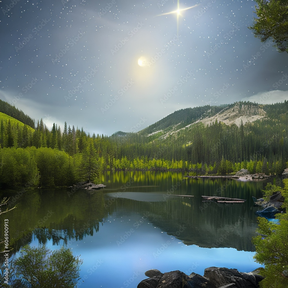 1397 Mystical Moonlit Lake: A mystical and enchanting background ...