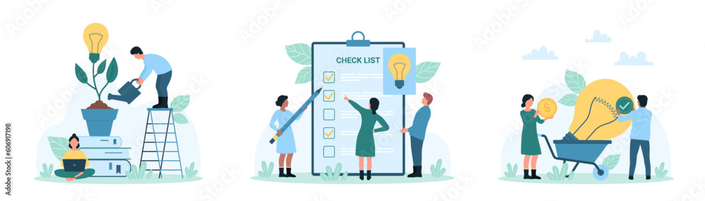 Creative business idea research and development set vector illustration ...