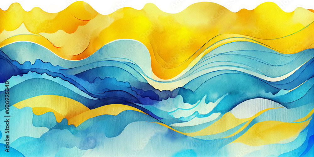 Blue and yellow abstract water wave texture transparent backdrop ...