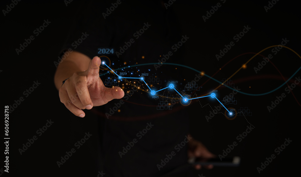 Business Investor drawing arrow graph increasing future company growth ...