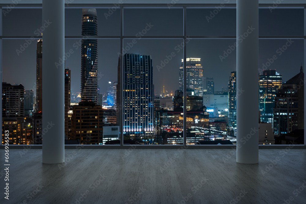 Empty room Interior Skyscrapers View Bangkok. Downtown City Skyline ...