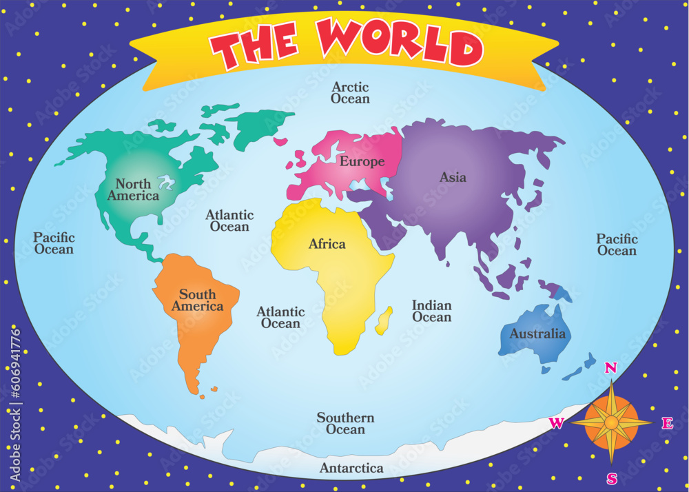 World Map Highlighting the Seven Continents and five ocean. Colorful ...