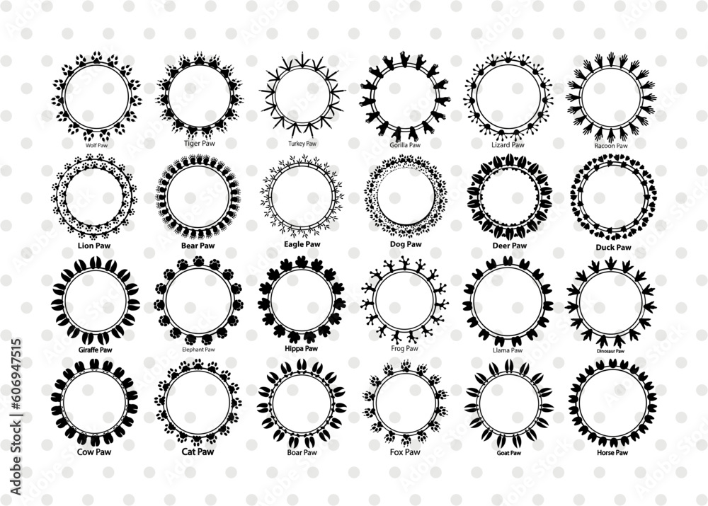 Animal Circle SVG, Circle Silhouette, Animal Paw Svg, Monogram Labels ...