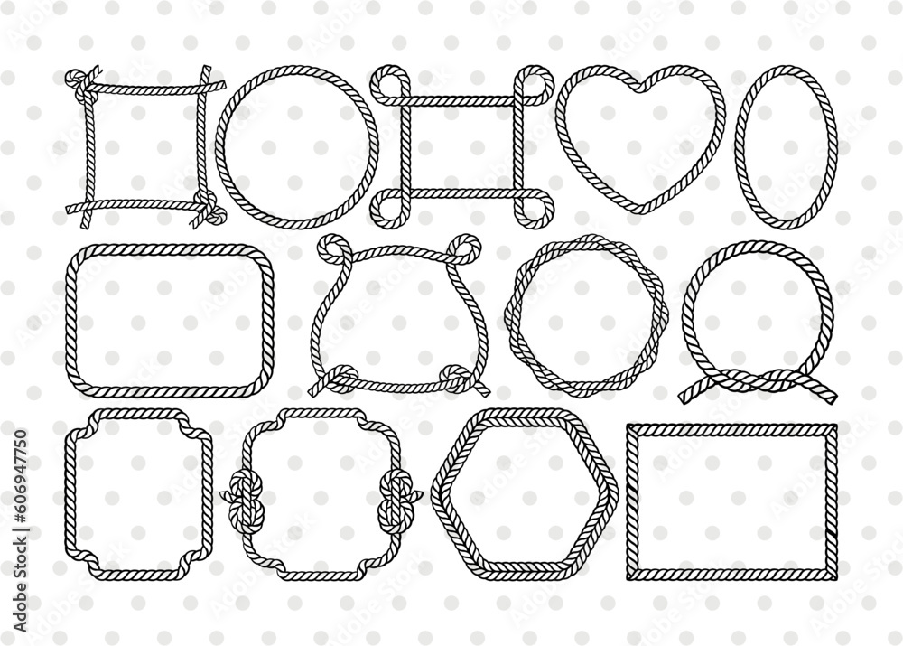 Rope Frame SVG Cut Files, Rope Silhouette, Rope Border Svg, Frame Svg ...