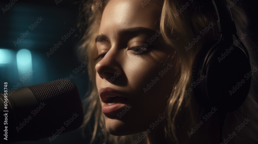 Singer Female Caucasian Young Adult Recording vocals for upcoming album ...