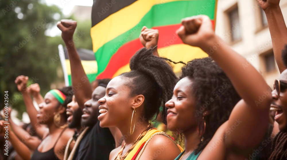 Juneteenth Freedom Day Celebration. African American people raised ...