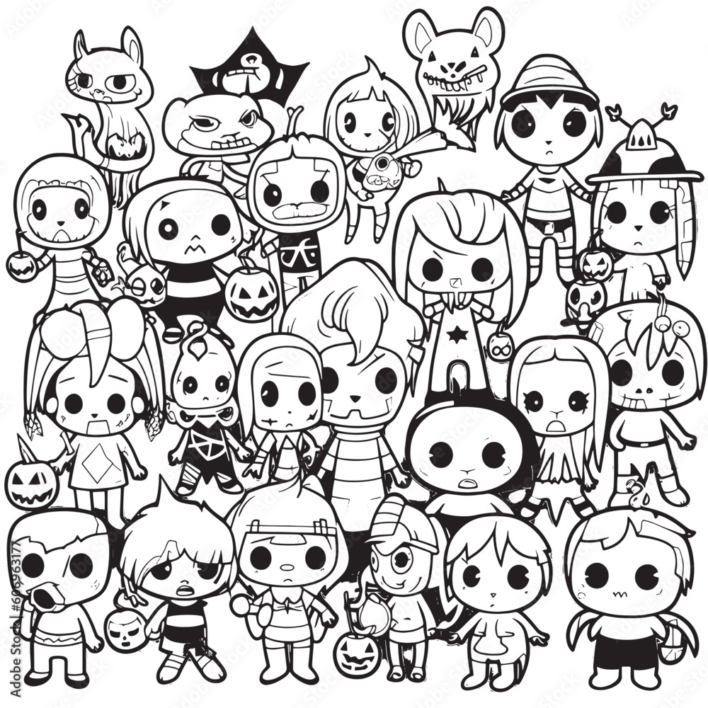 Vetor de Black and white coloring pages Halloween for kids, simple ...