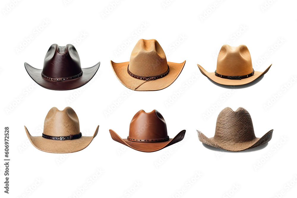 Different cowboy cap types collection photo realistic. Transparent ...