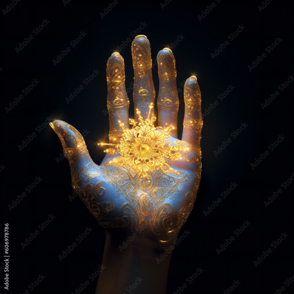 Healing reiki hand illustration isolated on black background. Created ...