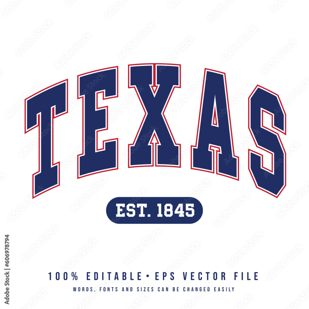 Texas text effect vector. Editable college t-shirt design printable ...
