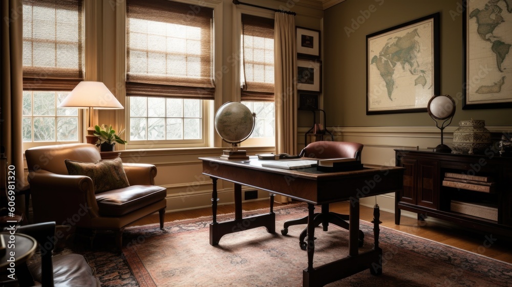 Interior design of Home Office in Traditional style with Antique Desk ...