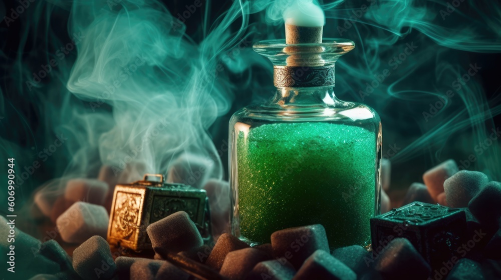 Photorealistic Illustration of a Green Vial Full of Sugar Depicted as ...