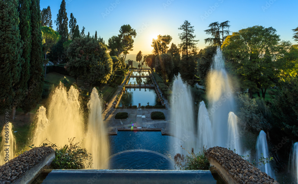 The fish ponds seen from the Fountain of the Organ at Villa d'Este, one ...