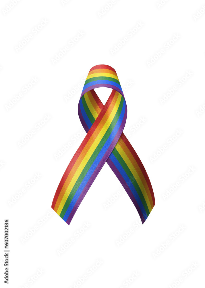 Rainbow ribbon awareness isolated with clipping path on white ...