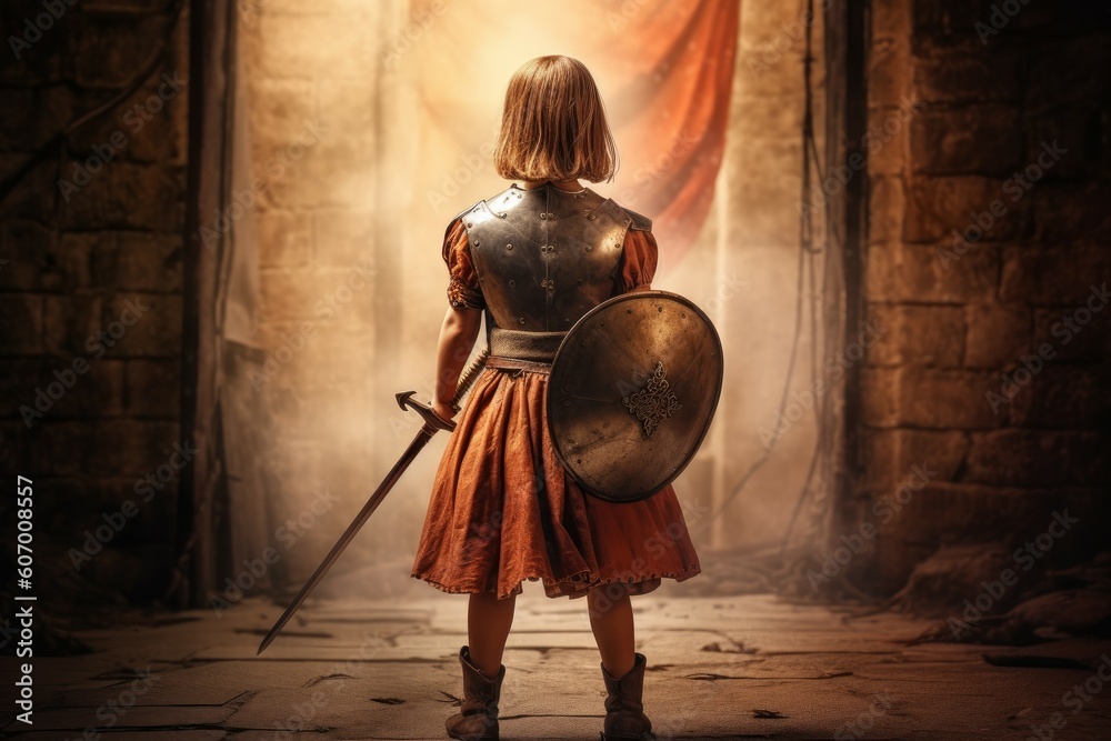Warrior child with sword gaming fictional world. Generate Ai Stock ...