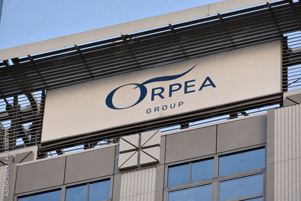 Orpea Group signage, logo, emblem on the office facade. Nursing and ...