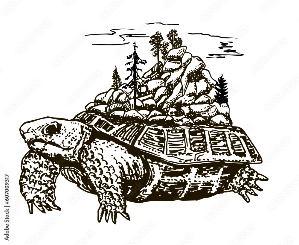 Typography with turtle illustration. Turtle in tattoo style. Travel to ...