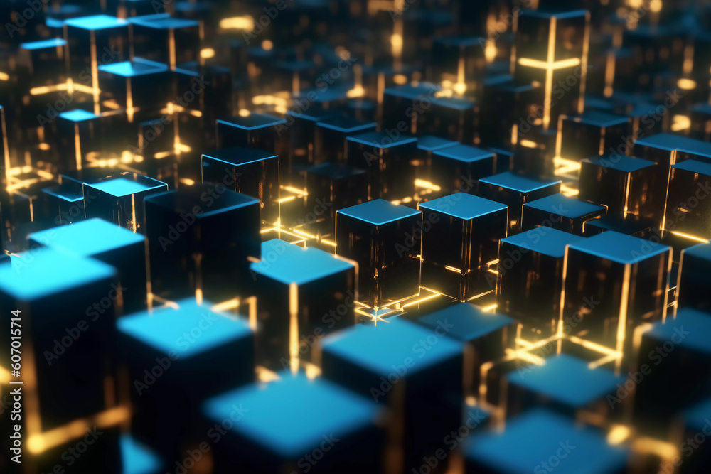 digitally animated background lighted blocks and lights, intertwined ...
