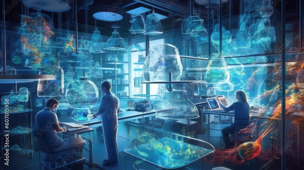 Drug development: Images depict scientists conducting research and ...