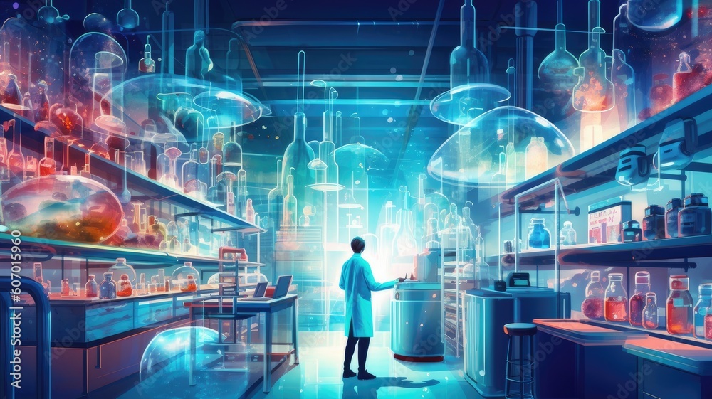 Drug development: Images depict scientists conducting research and ...