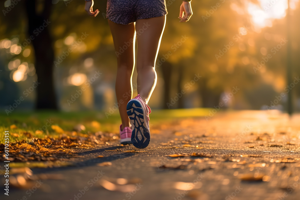Legs of a female walking, cool down after running, young woman after ...