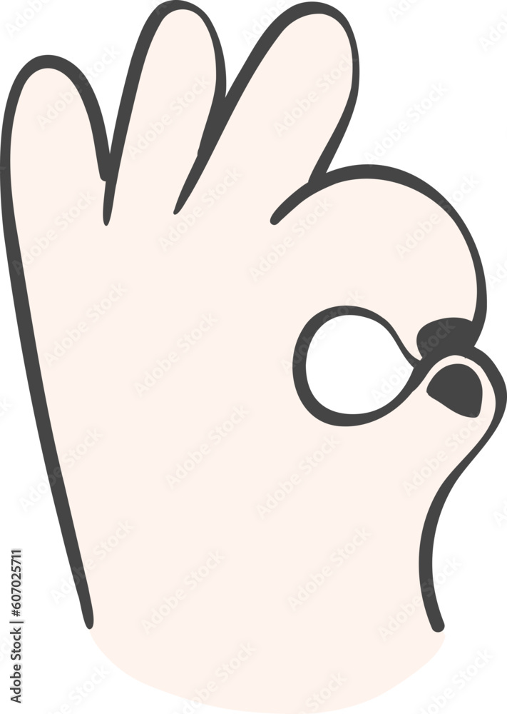 Cute simple girl power ok hand gesture drawing doodle cartoon outline ...