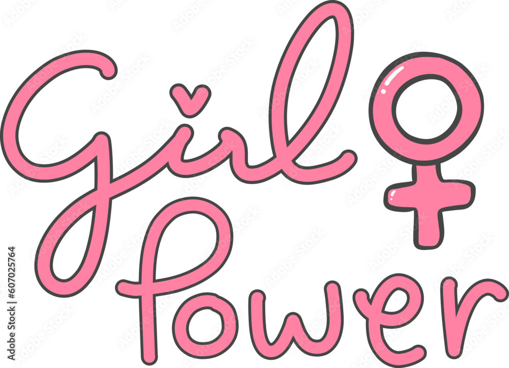 Cute simple girl power lettering word drawing doodle cartoon outline ...