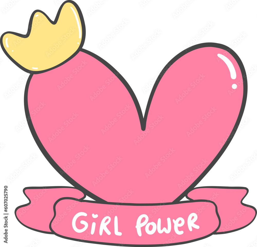 Cute girl power heart shape hand drawing doodle cartoon outline Stock ...