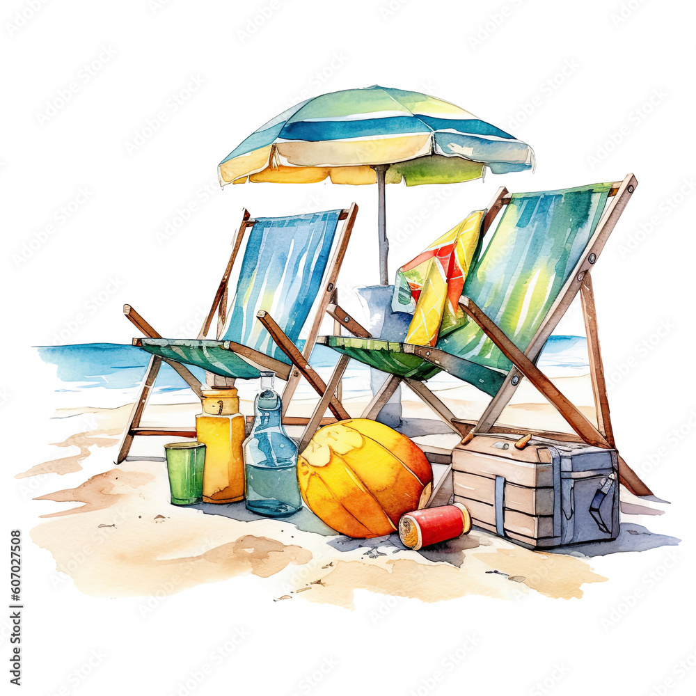 Watercolor summer vacation on transparent background. Generative AI ...