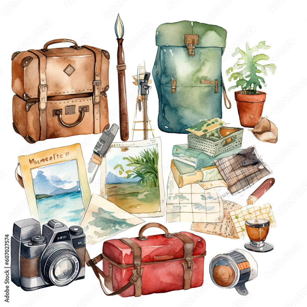 Watercolor traveling clipart isolated on transparent background ...