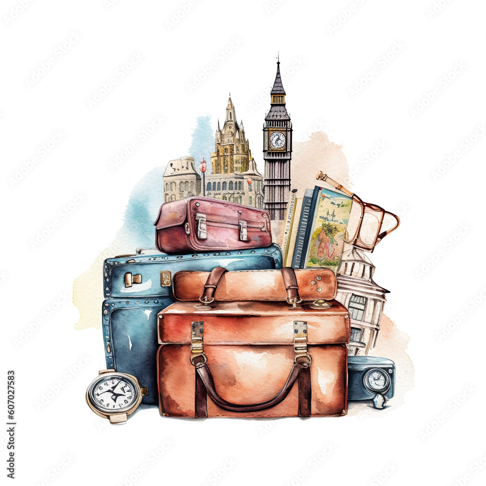 Watercolor traveling clipart isolated on transparent background ...