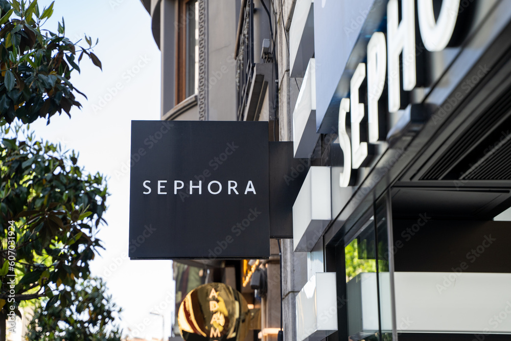 Sephora sign and logo in Nisantasi district. Sephora is a French ...