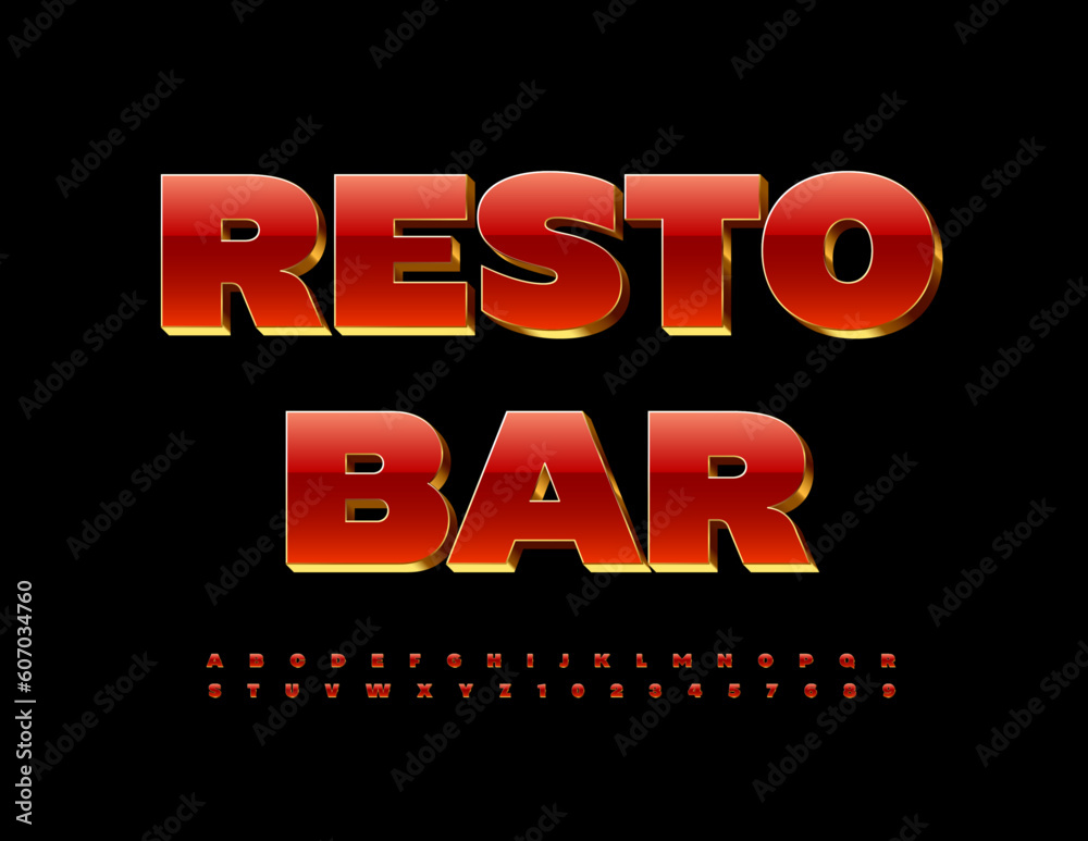 Vector elite Emblem Resto Bar. Red and Golden chic Font. Modern Premium ...