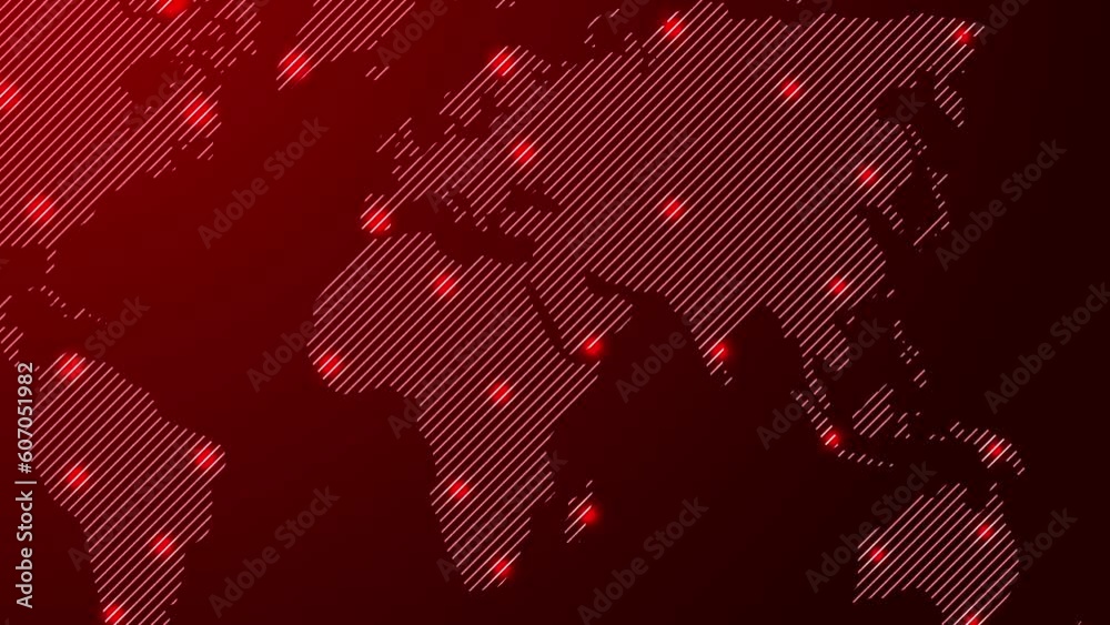 World map drawn from diagonal stripes with glowing stars on red Stock ...