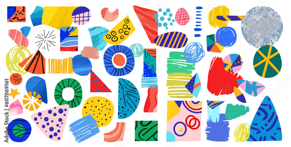 Abstract geometric trendy shapes with doodles and hand drawn elements ...