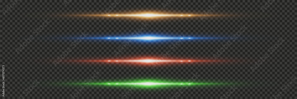 Bright horizontal highlights. Laser beams, horizontal beams of light ...